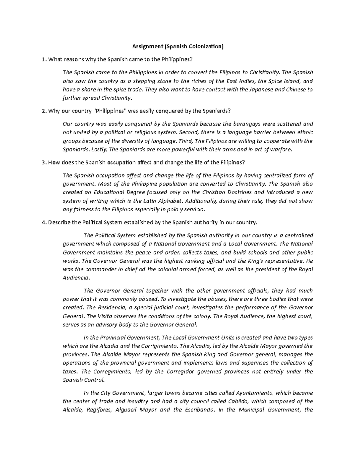 ASC - Spanish Colonization - Assignment (Spanish Colonization) What ...