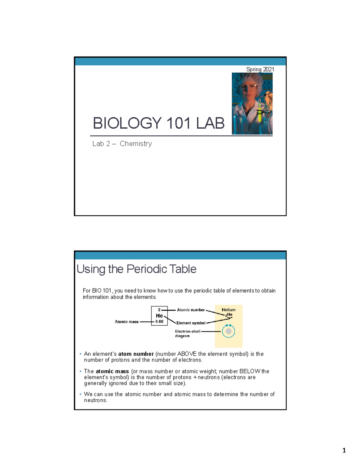 BIO 101 LAB 3 Power Point Chemistry Spring 2021 - BIOLOGY 101 LAB Lab 2 ...