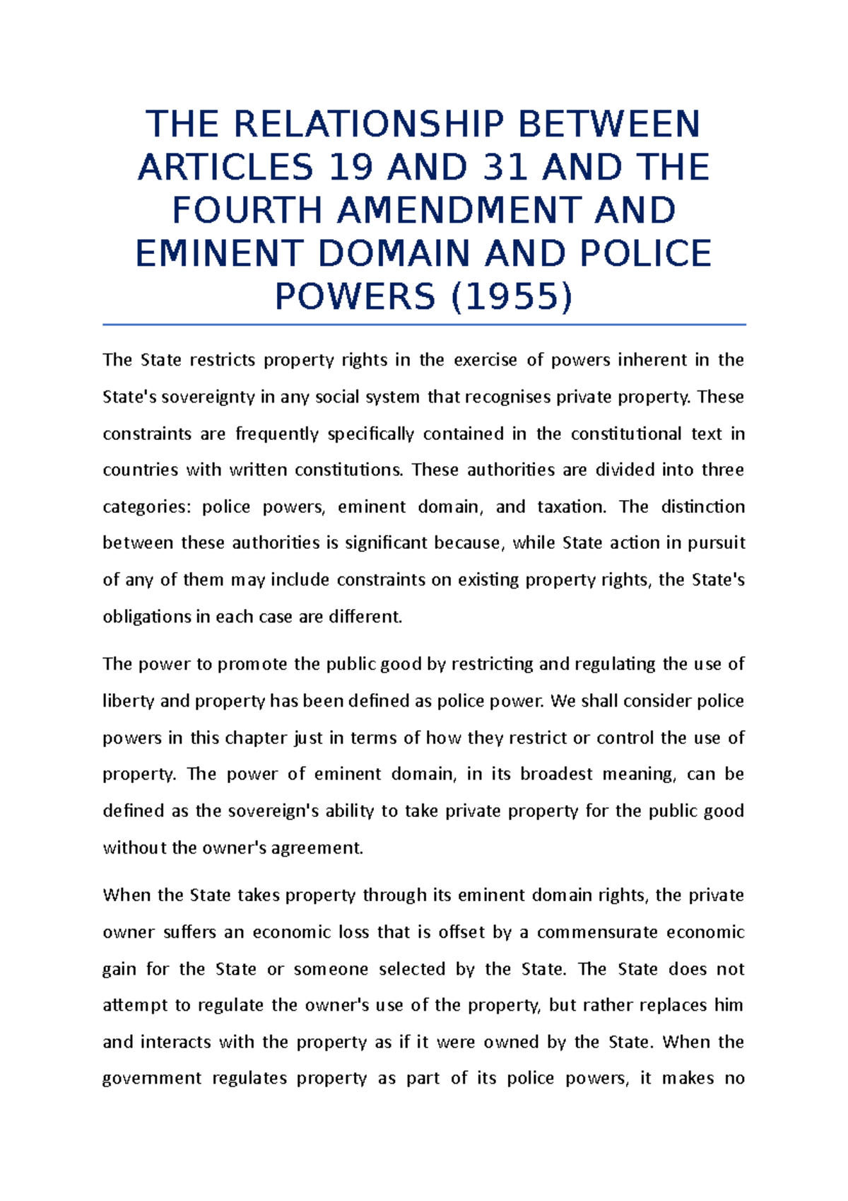 THE Relationship Between Articles 19 AND 31 AND THE Fourth Amendment ...