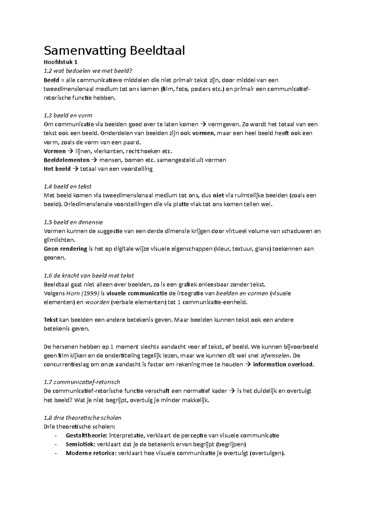 Document bevat uitgebreide samenvatting van het boek Beeldtaal ...