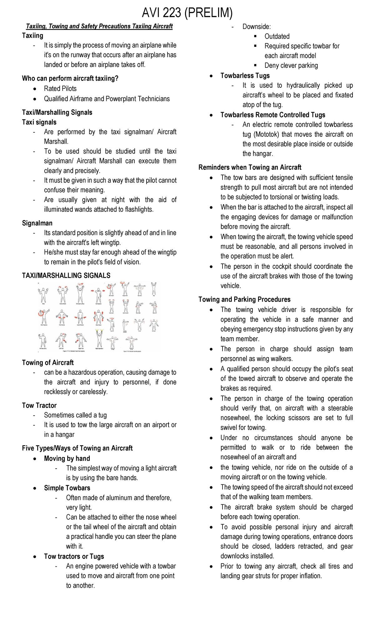 AVI 223 - Lecture note about Aviation Maintenance Practices - Taxiing ...