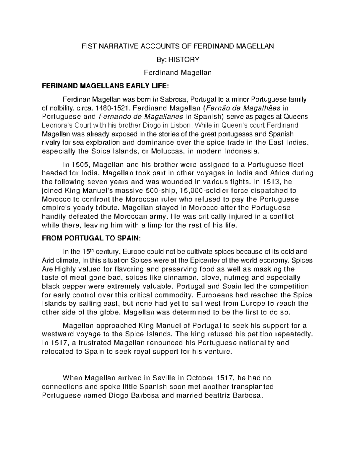 The Narrative Account OF Ferdinand Magellan - Human Resource Management ...