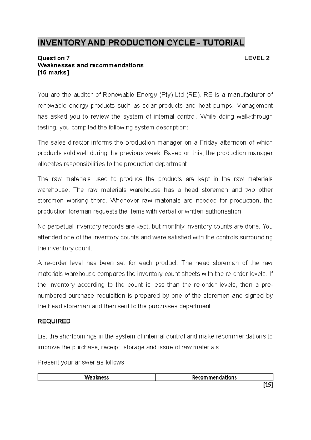 Inventory cycle - Questions 7 and 8 - INVENTORY AND PRODUCTION CYCLE ...