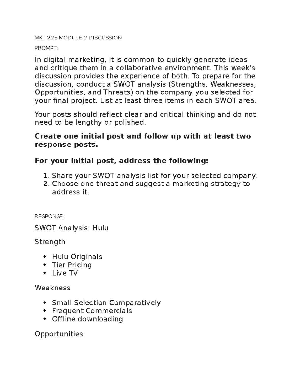 MKT 225 Module 2 Discussion - MKT 225 MODULE 2 DISCUSSION PROMPT: In ...