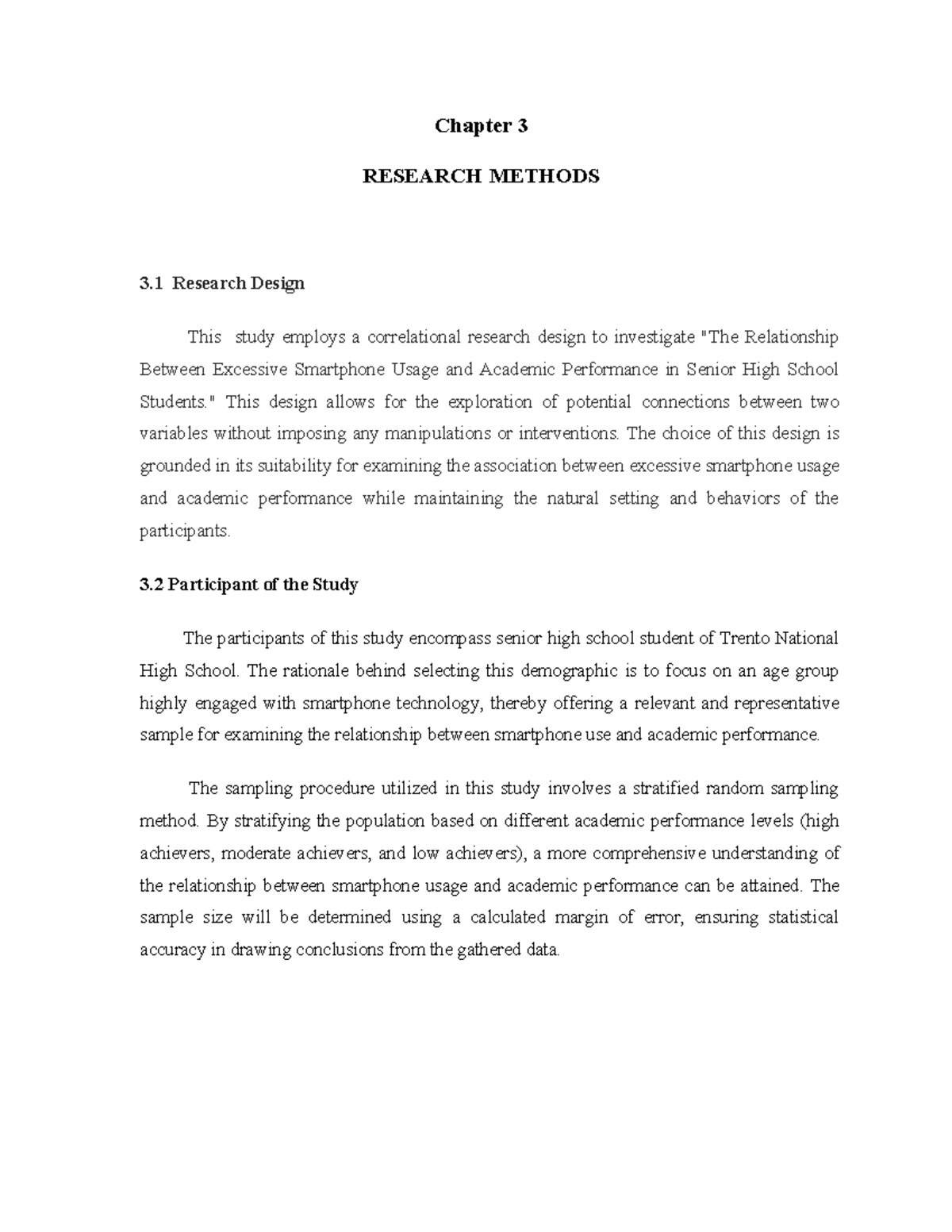 Chapter 3 - Chapter 3 RESEARCH METHODS 3 Research Design This study employs a correlational ...