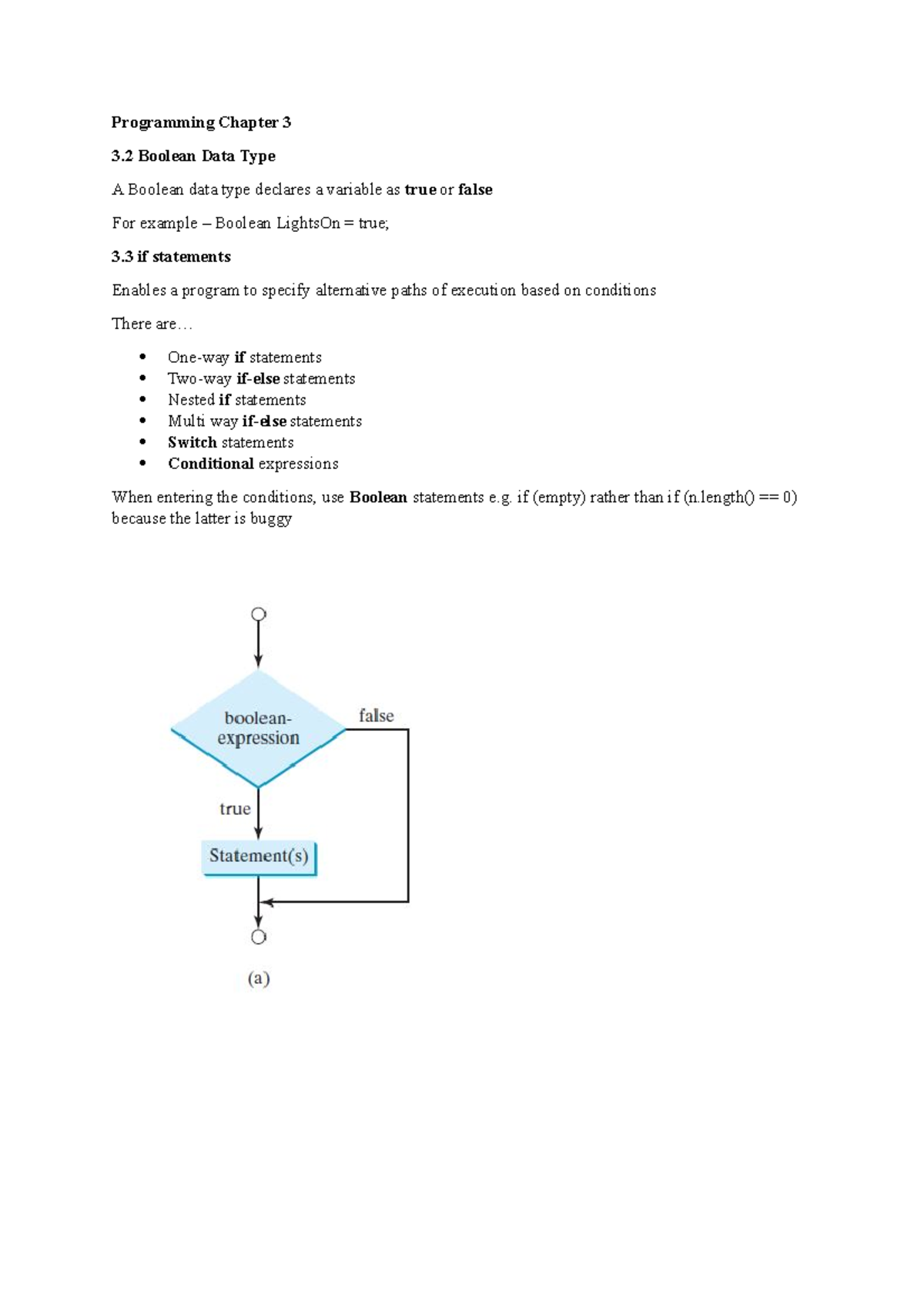 Programming Chapter 3 - .. One-way if statements Two-way if-else statements Nested if - Studocu