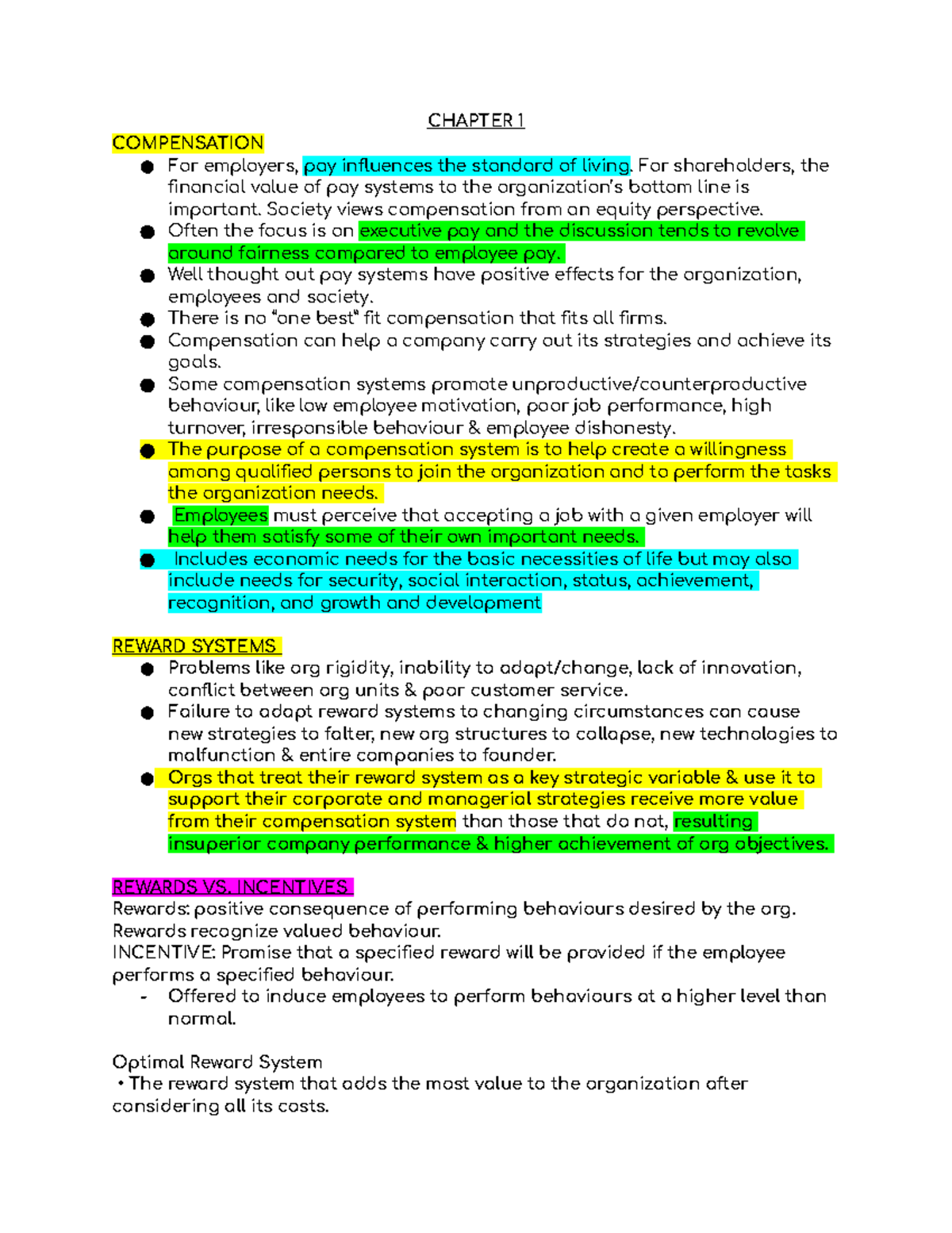 Compensation exam note - CHAPTER 1 COMPENSATION For employers, pay ...