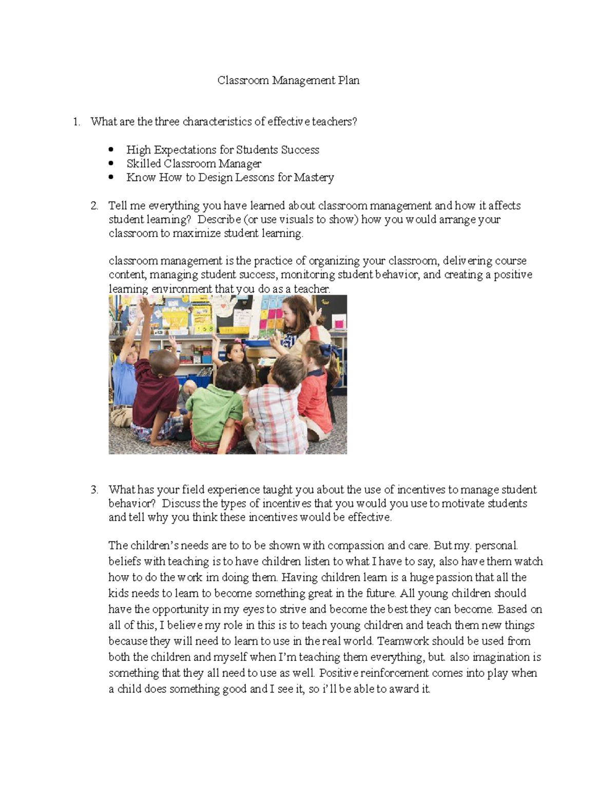 Classroom Management Plan - Classroom Management Plan What are the ...