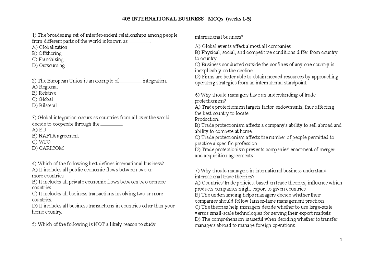 Ch1 test bank for international business - 405 INTERNATIONAL BUSINESS ...