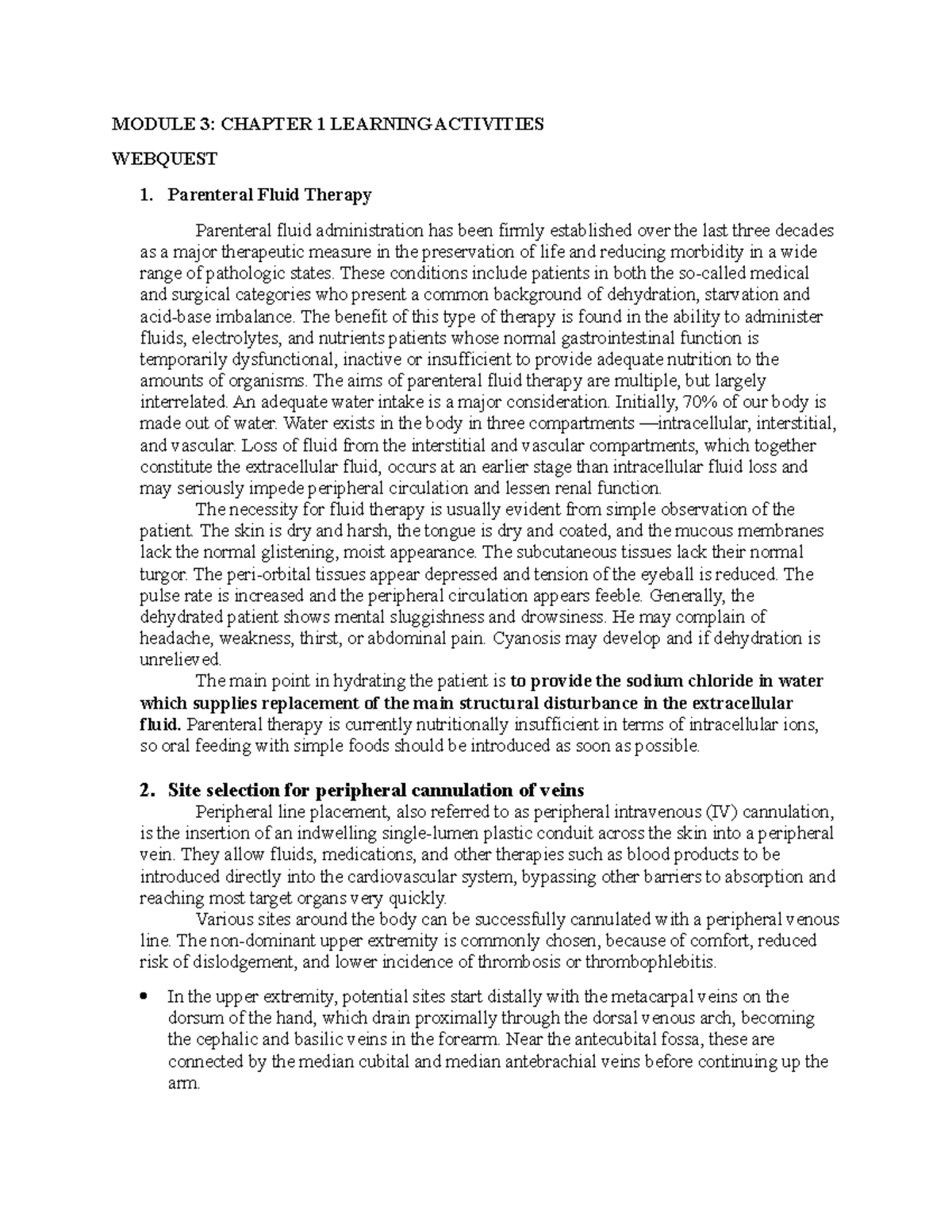 Webquest- Lacanaria 2 - 💌💌💌 - MODULE 3: CHAPTER 1 LEARNING ACTIVITIES WEBQUEST Parenteral Fluid ...
