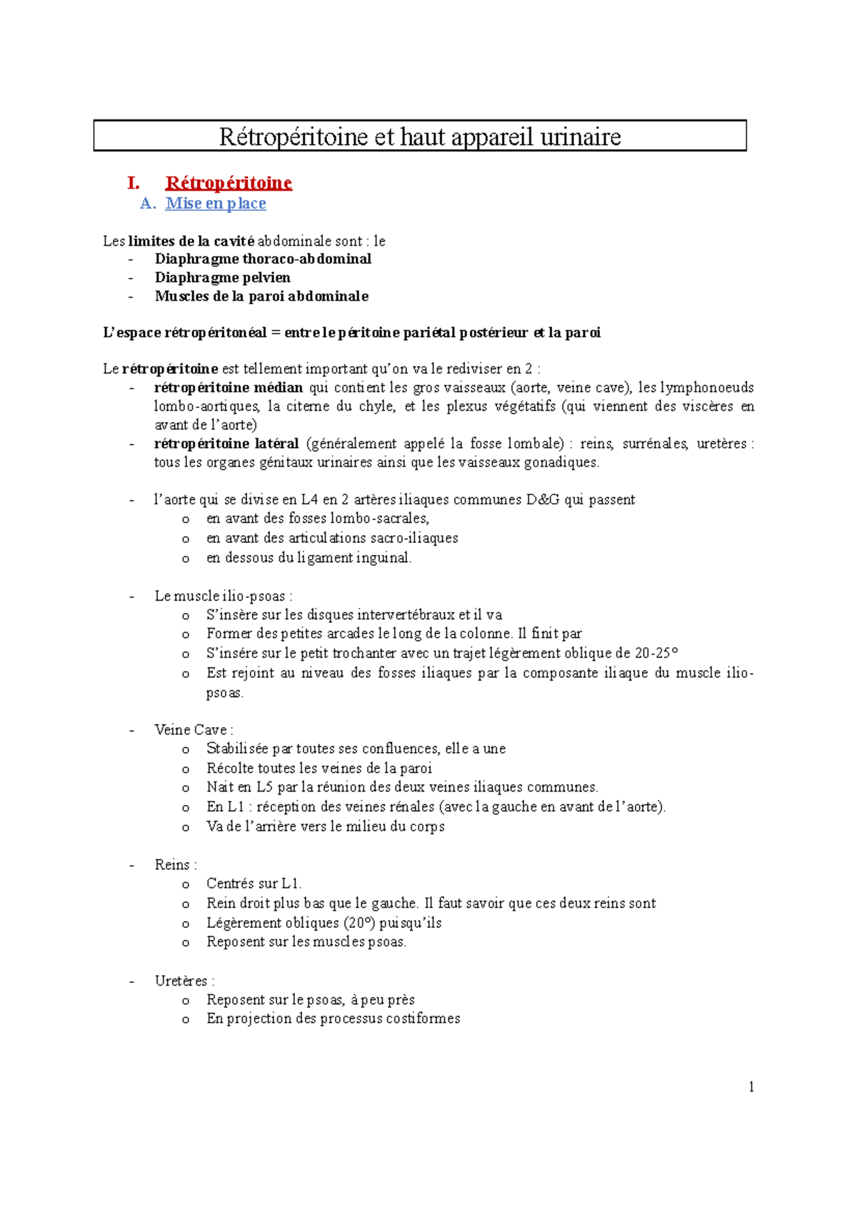 Fiche Anat RVU 1 - Rétropéritoine et haut appareil urinaire I ...
