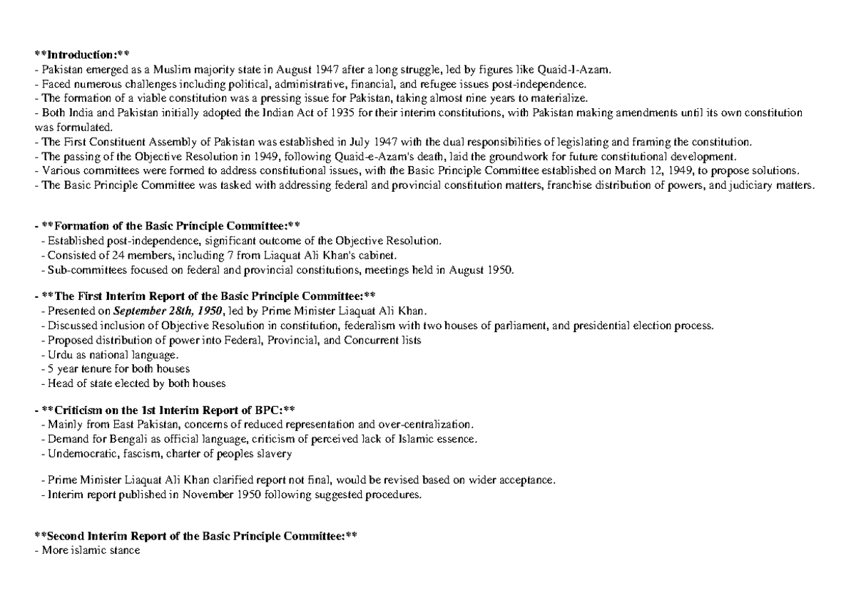 basic principles committee - Introduction: Pakistan emerged as a Muslim ...