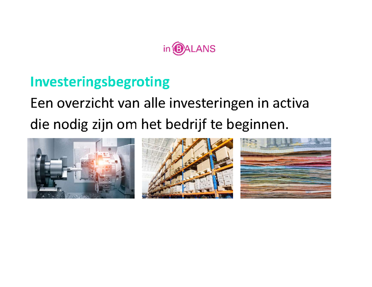 In Balans - Hoofdstuk 30 - Investeringsbegroting Een overzicht van alle ...