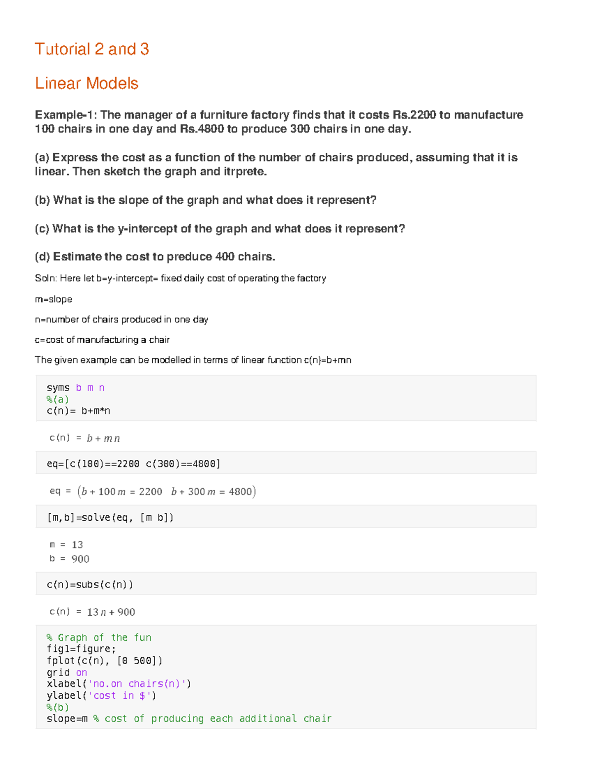 Math lab - notes to read to exam - Tutorial 2 and 3 Linear Models ...