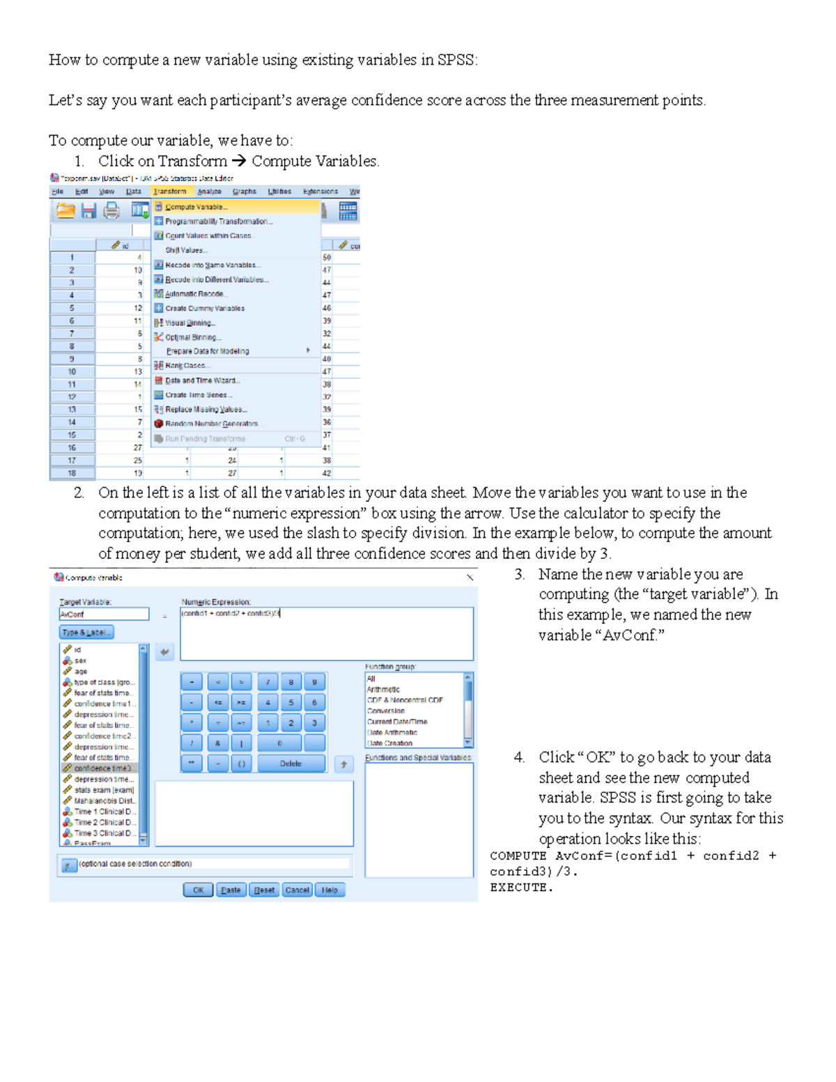Compute New Variable SPSS Spring 2020 - How to compute a new variable using existing variables ...
