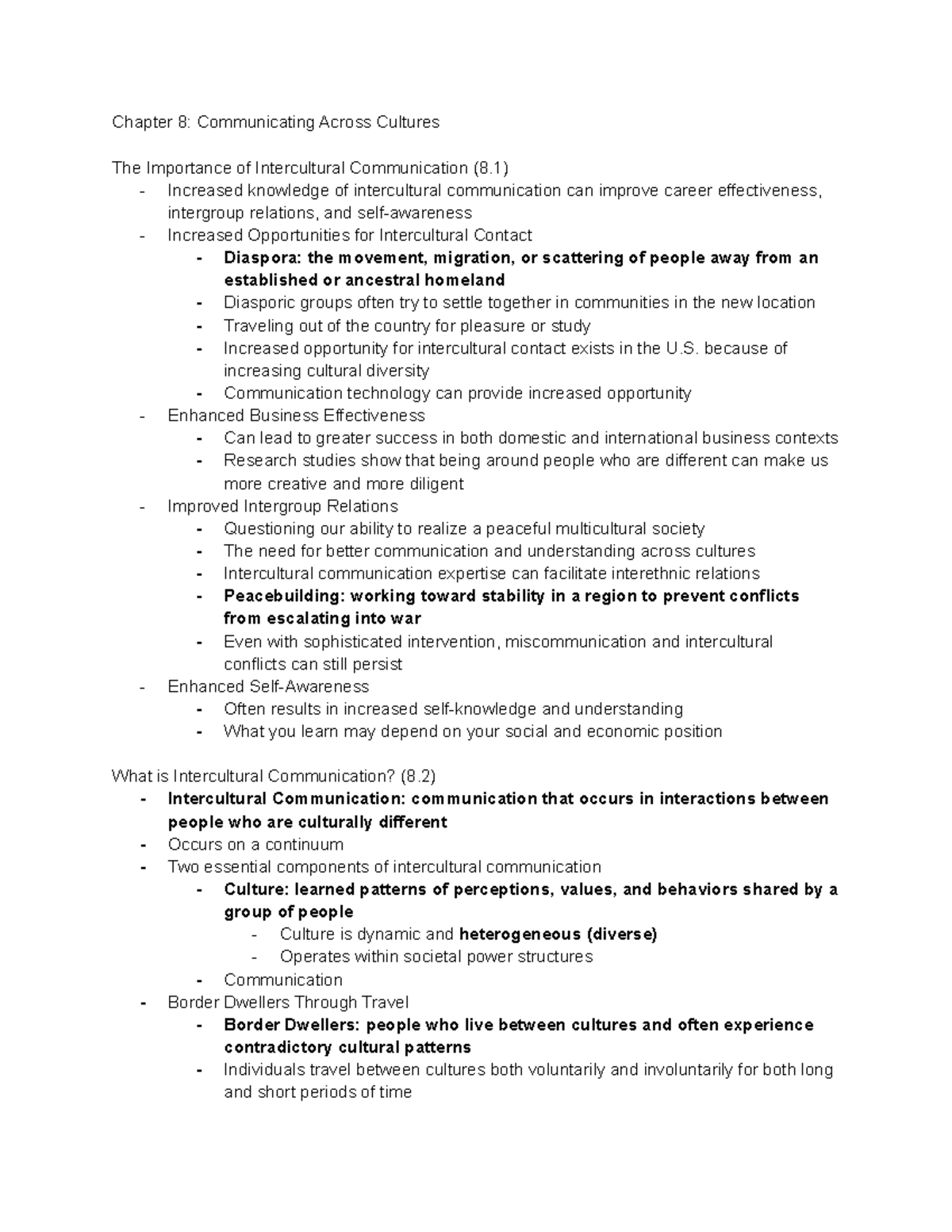 Com Chapter 8 Notes - Chapter 8: Communicating Across Cultures The ...