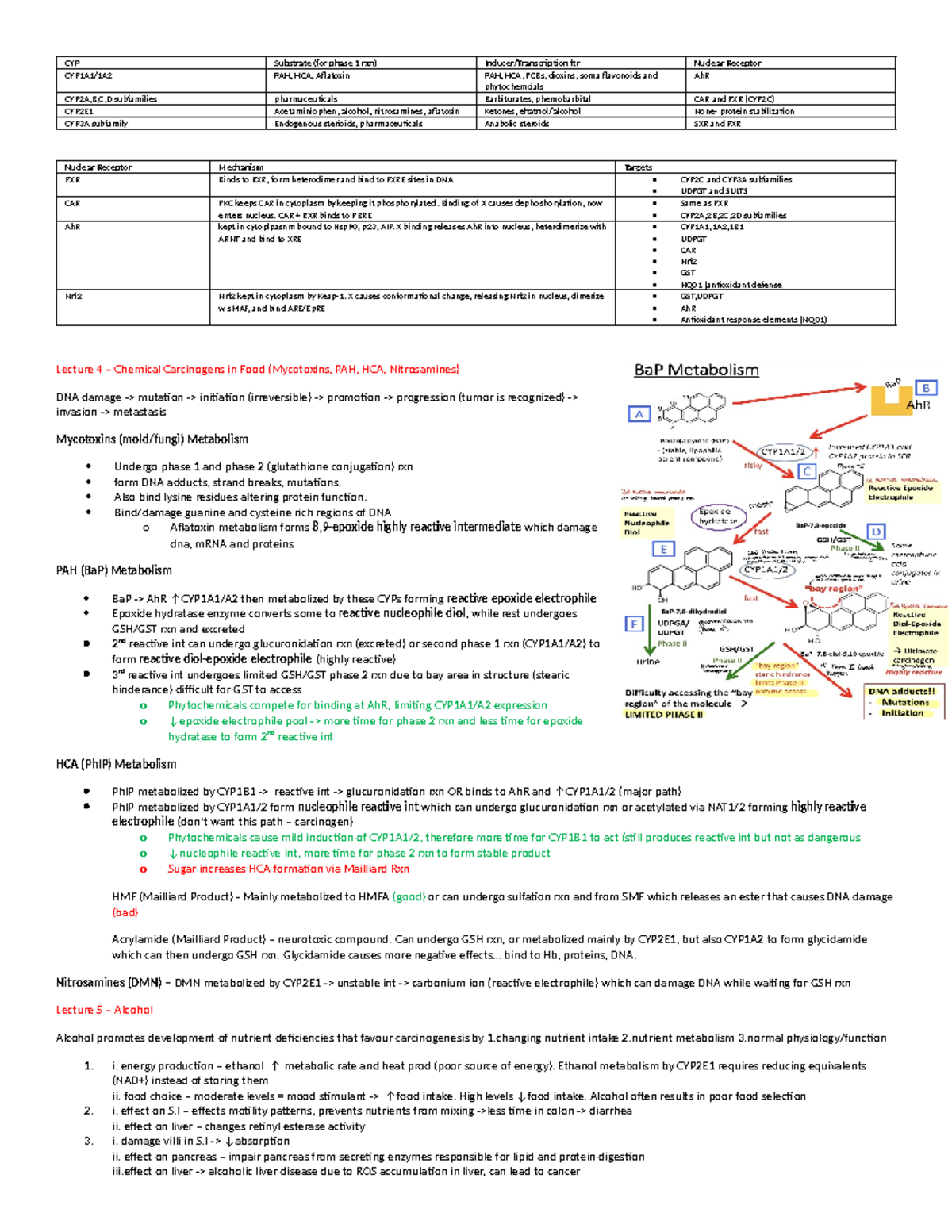 TOX Cheat Sheet - CYP Substrate (for phase 1 rxn) Inducer/Transcription ...
