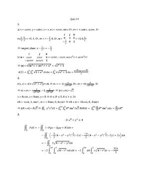 Quiz 7 - Quiz solution - QUIZ 7 Problem 1 𝑧 = √10 − 𝑥 2 − 𝑦 2 𝑓𝑥 = −𝑥 √ ...