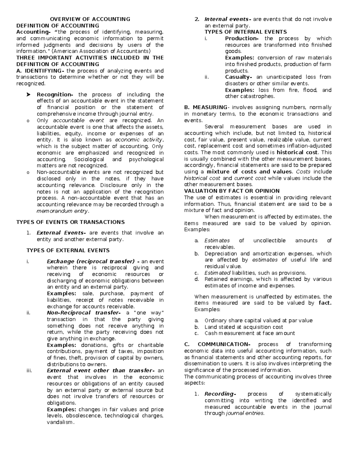 Overview OF Accounting - OVERVIEW OF ACCOUNTING DEFINITION OF ...