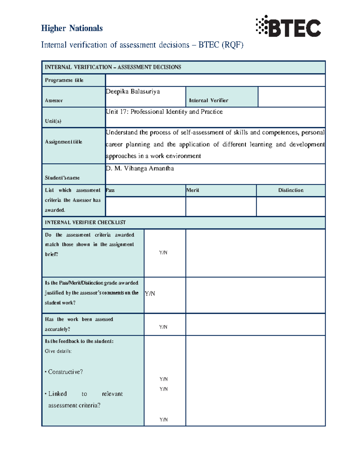 Professional Identity and Practice - Higher Nationals Internal ...