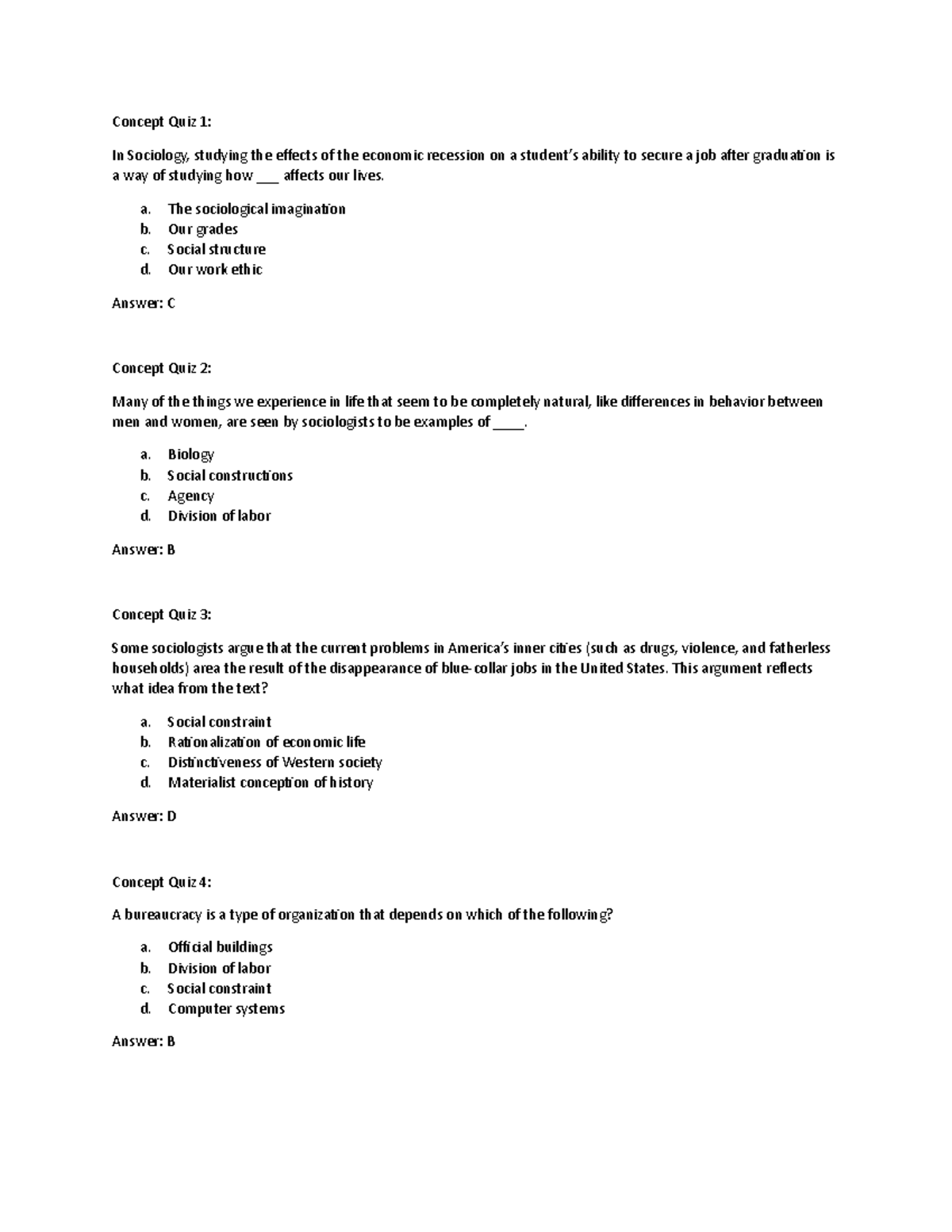 Quiz from Week 1 - Quiz questions that could be possible on a test ...