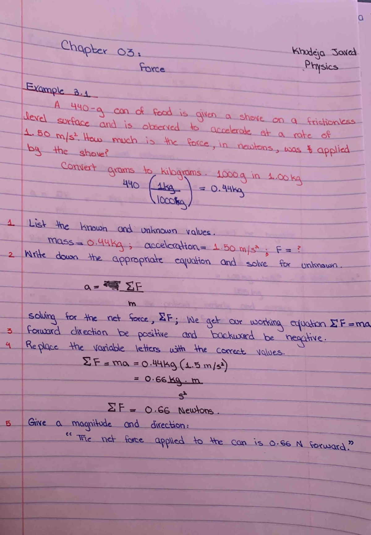 physics notes- chapter 3 force notes with examples of finding force in ...