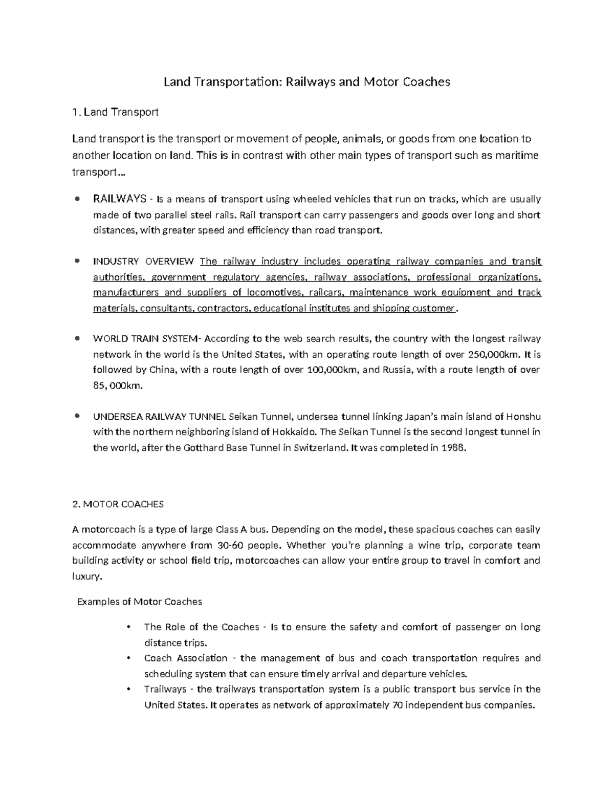 Land Transportation - Summary bsed english - Land Transportation ...