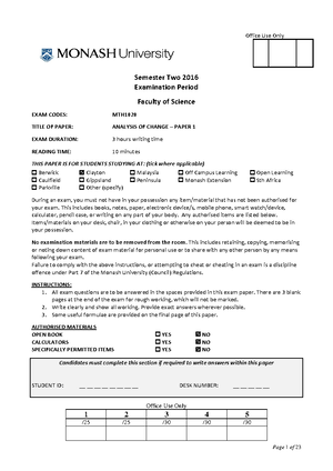 Problem set 1 - tutorial work week 2 - MTH1020 Analysis of Change Problem Set 1 Complex numbers ...