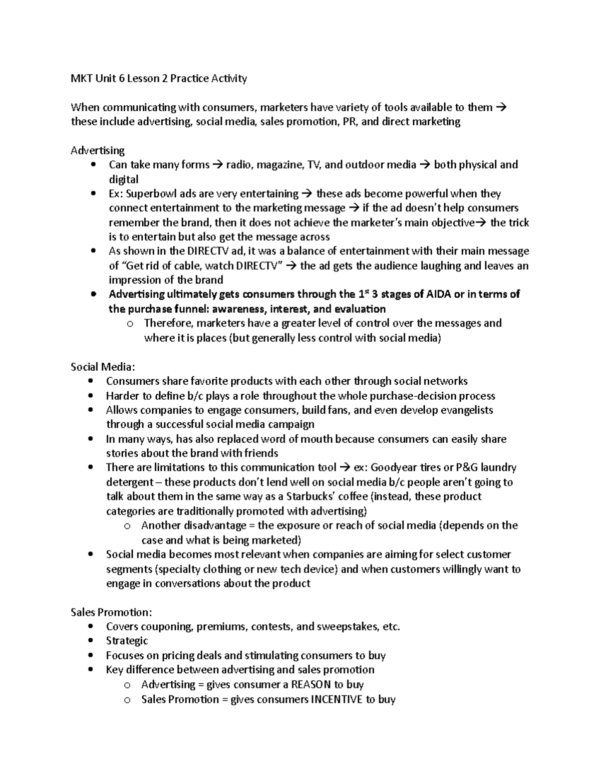 MKT Unit 6 Lesson 2 Practice Activity - MKT Unit 6 Lesson 2 Practice ...