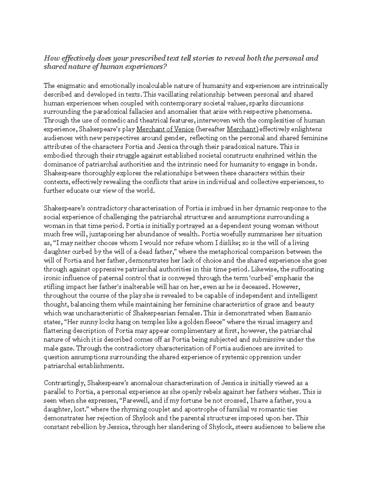 Merchant of Venice - Common Mod Essay - How effectively does your ...