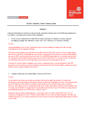 EC316 Tutorial 2 Answer Guide - EC316 – Tutorial 2, Week 4 Question 1 ...