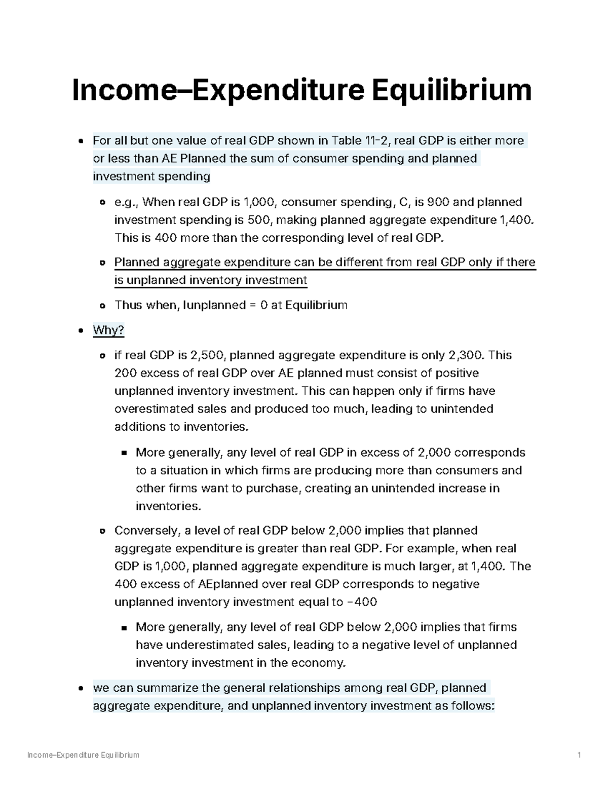 Income–Expenditure Equilibrium - Income–Expenditure Equilibrium For all ...