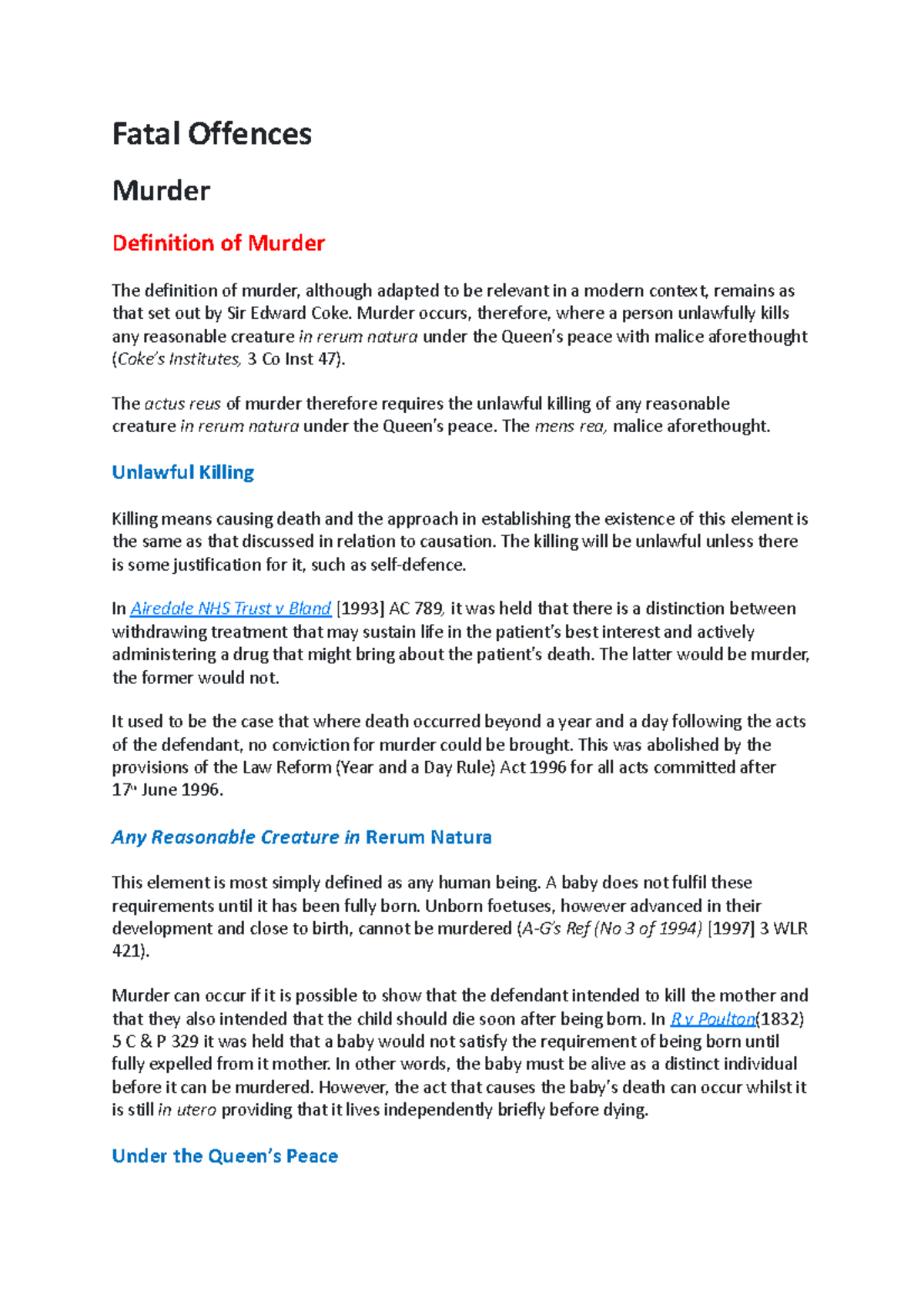 Fatal Offences - Fatal Offences Murder Definition of Murder The ...