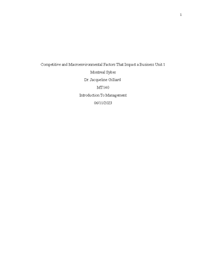 MT140 Unit 1 Ford Timothy - Competitive and Macroenvironment Factors ...