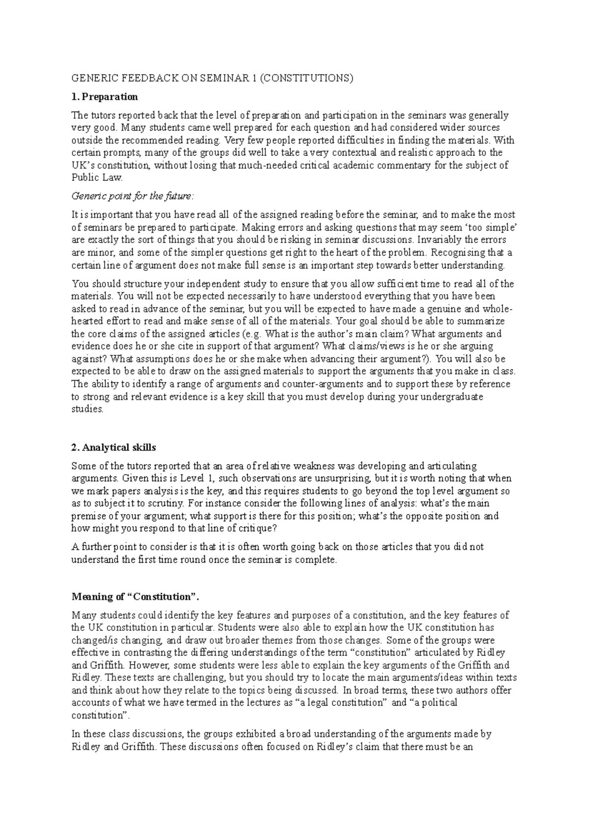 Generic Feedback ON Seminar 1 - GENERIC FEEDBACK ON SEMINAR 1 ...