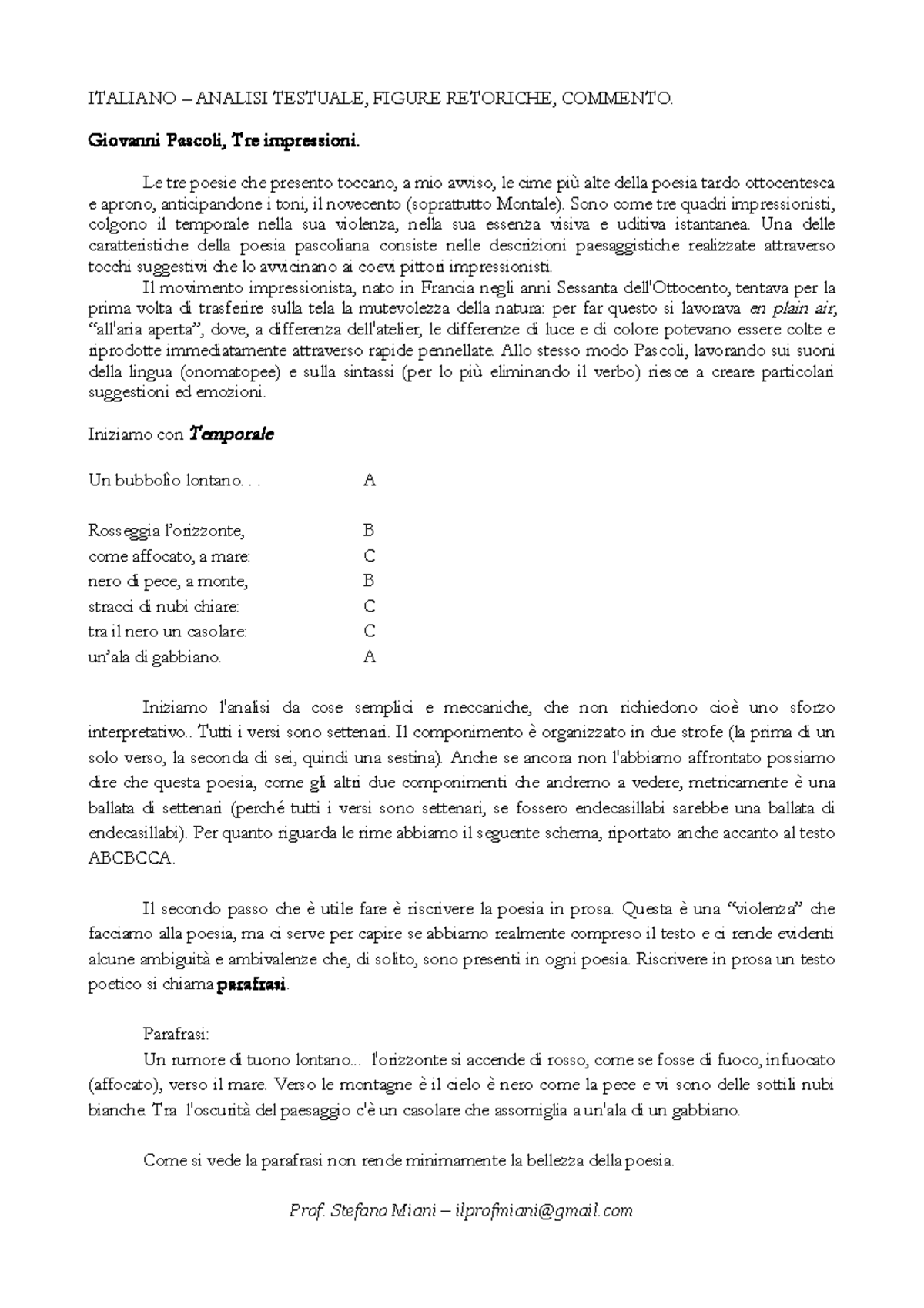 Italiano tre poesie impressioniste di pascoli 1 - ITALIANO – ANALISI ...