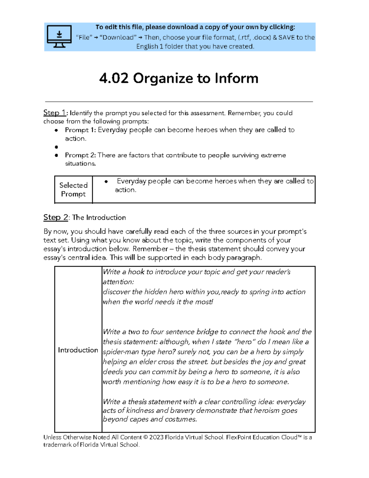 Copy of 4.02 Organize to Inform - 4 Organize to Inform Step 1: Identify ...