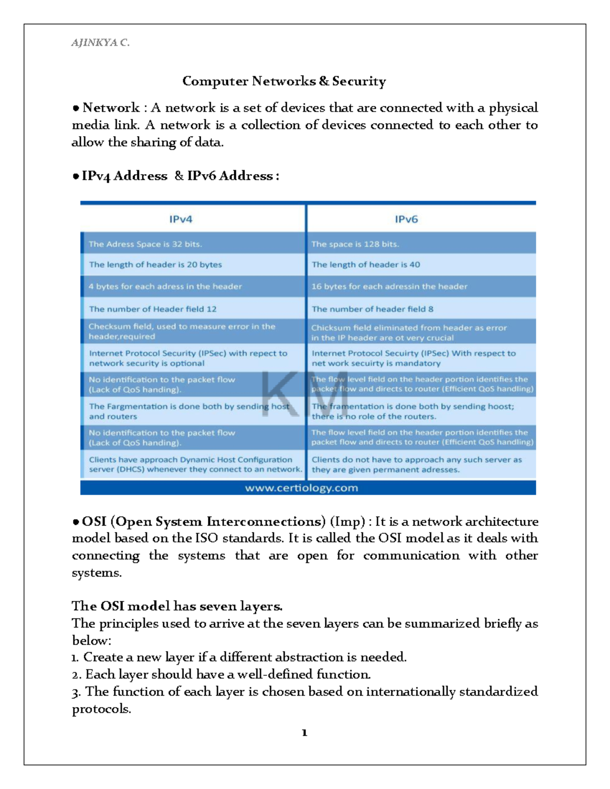 CNS important notes 1 Km - Computer Networks & Security Network : A ...