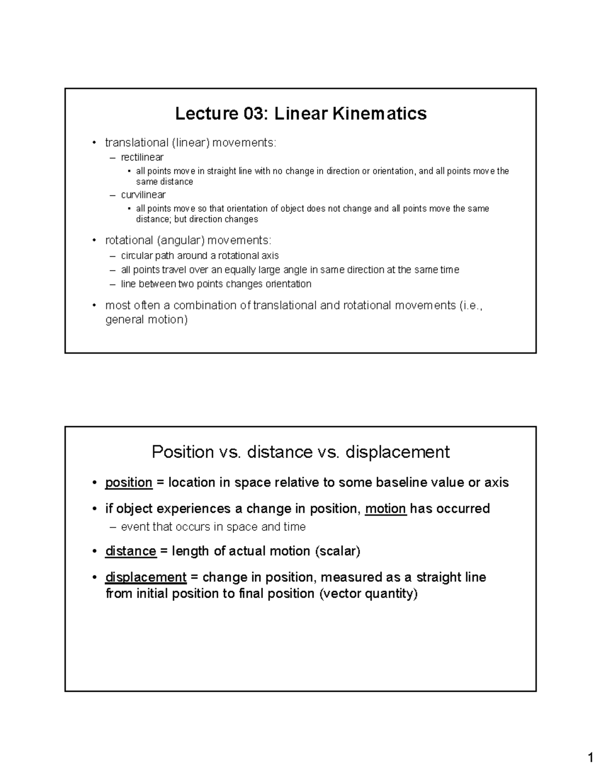 Lecture 03 Revised - Lecture 03: Linear Kinematics translational ...