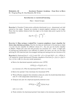 Exam 2016 - prüfung - Mock Exam Summer Semester 2017 07.06 Statistical Learning Prof. Dr. Dr ...