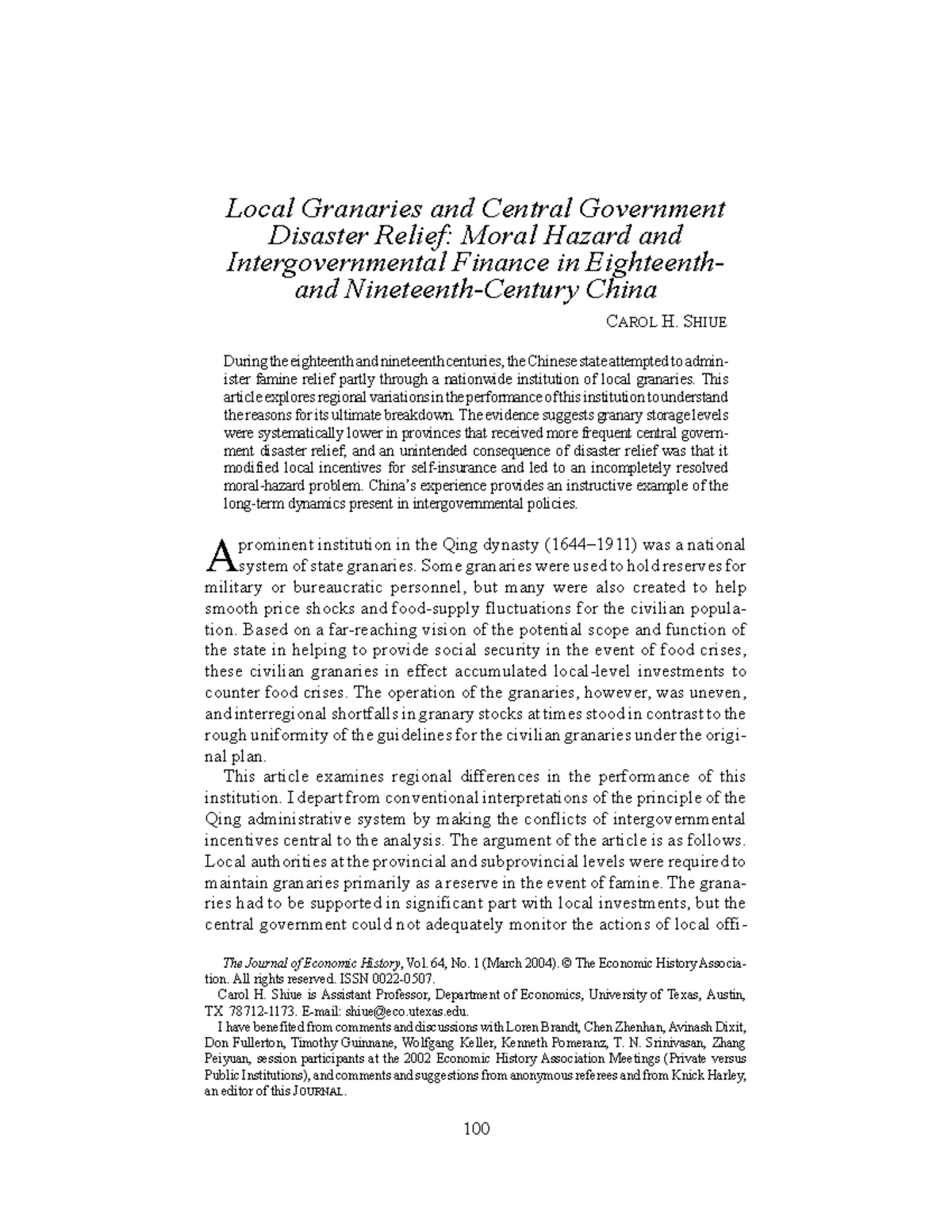 Local granaries and central government disaster relief in 18th and 19th ...