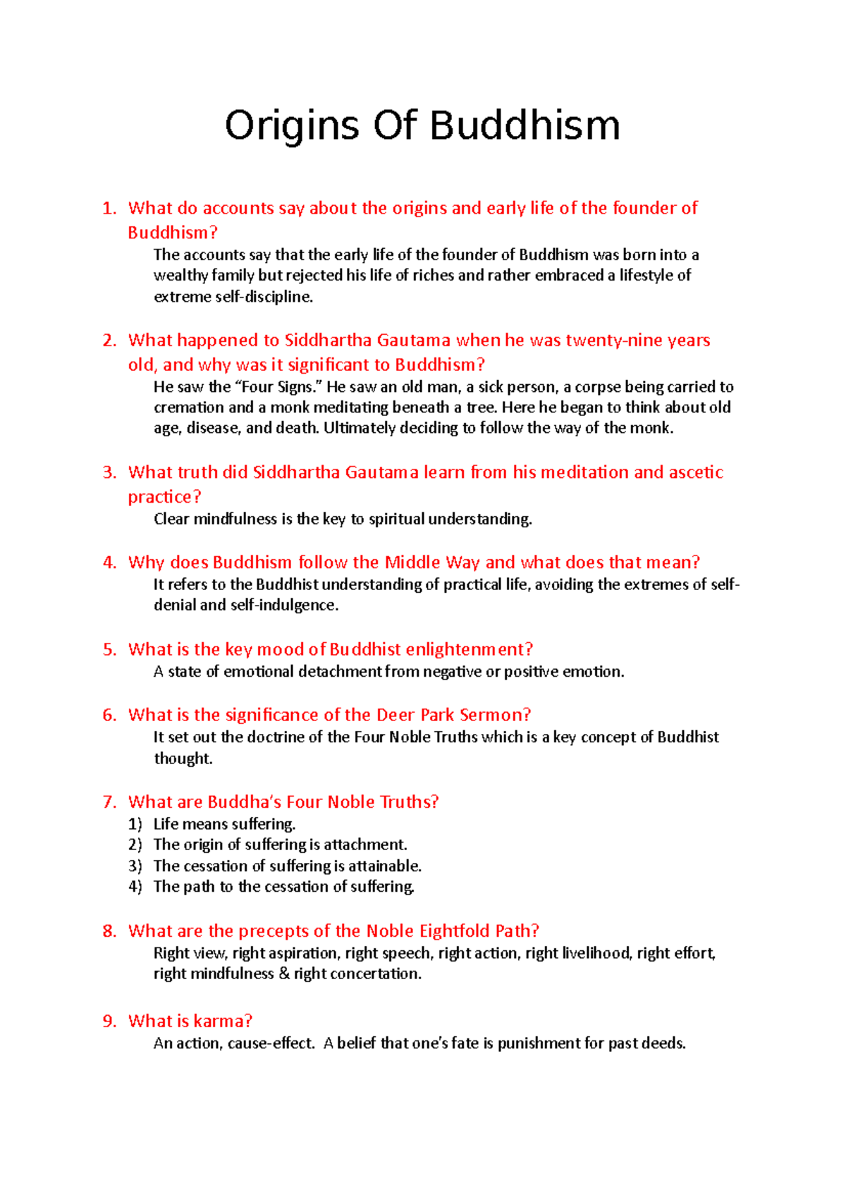 Origins Of Buddhism - notes - Origins Of Buddhism 1. What do accounts ...