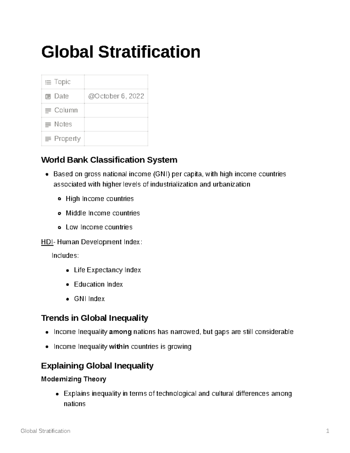 Global Stratification - Grounded in assumption that problems of hunger ...