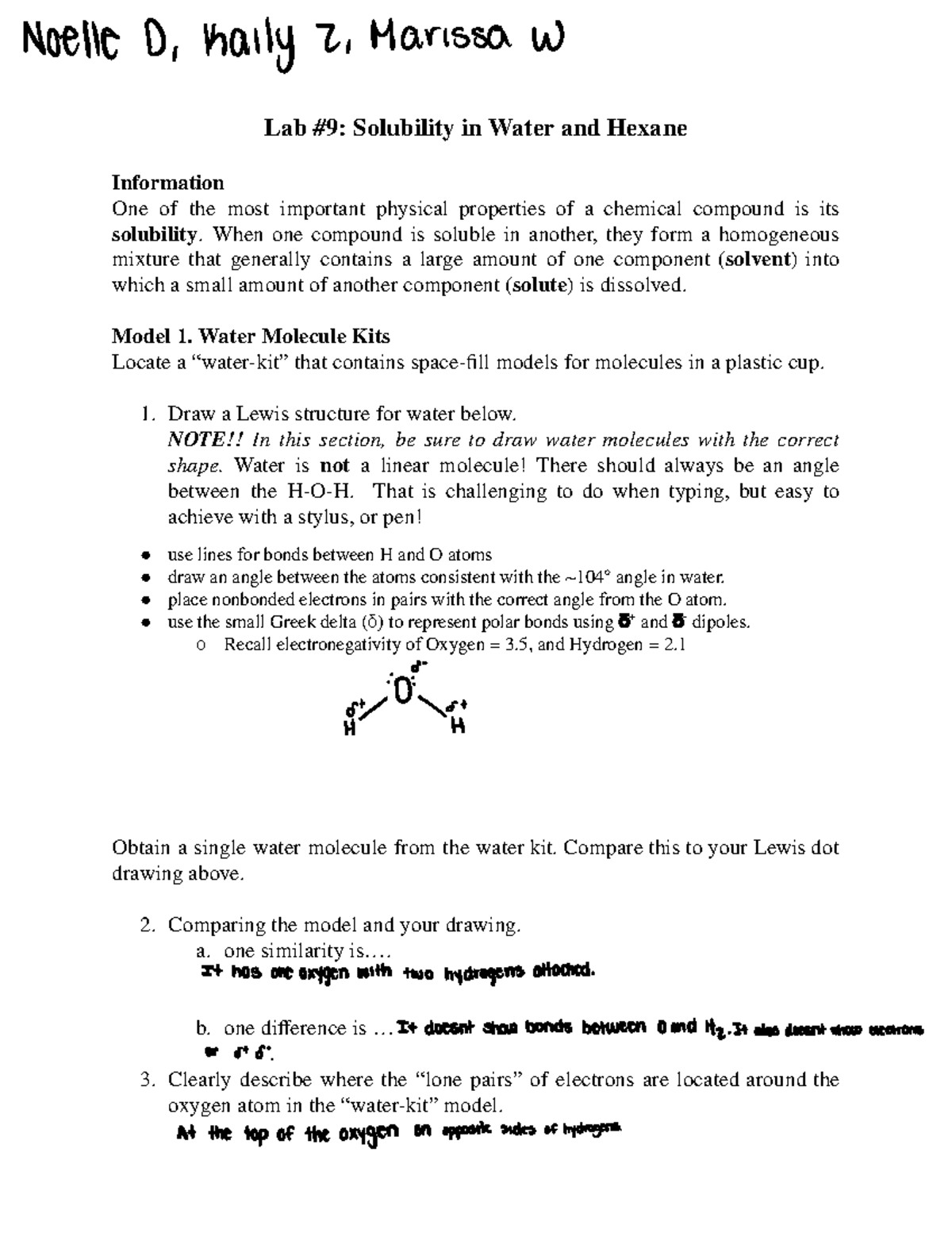 Lab9 Solubility Chem108S 2023 - Lab # 9 : Solubility in Water and ...