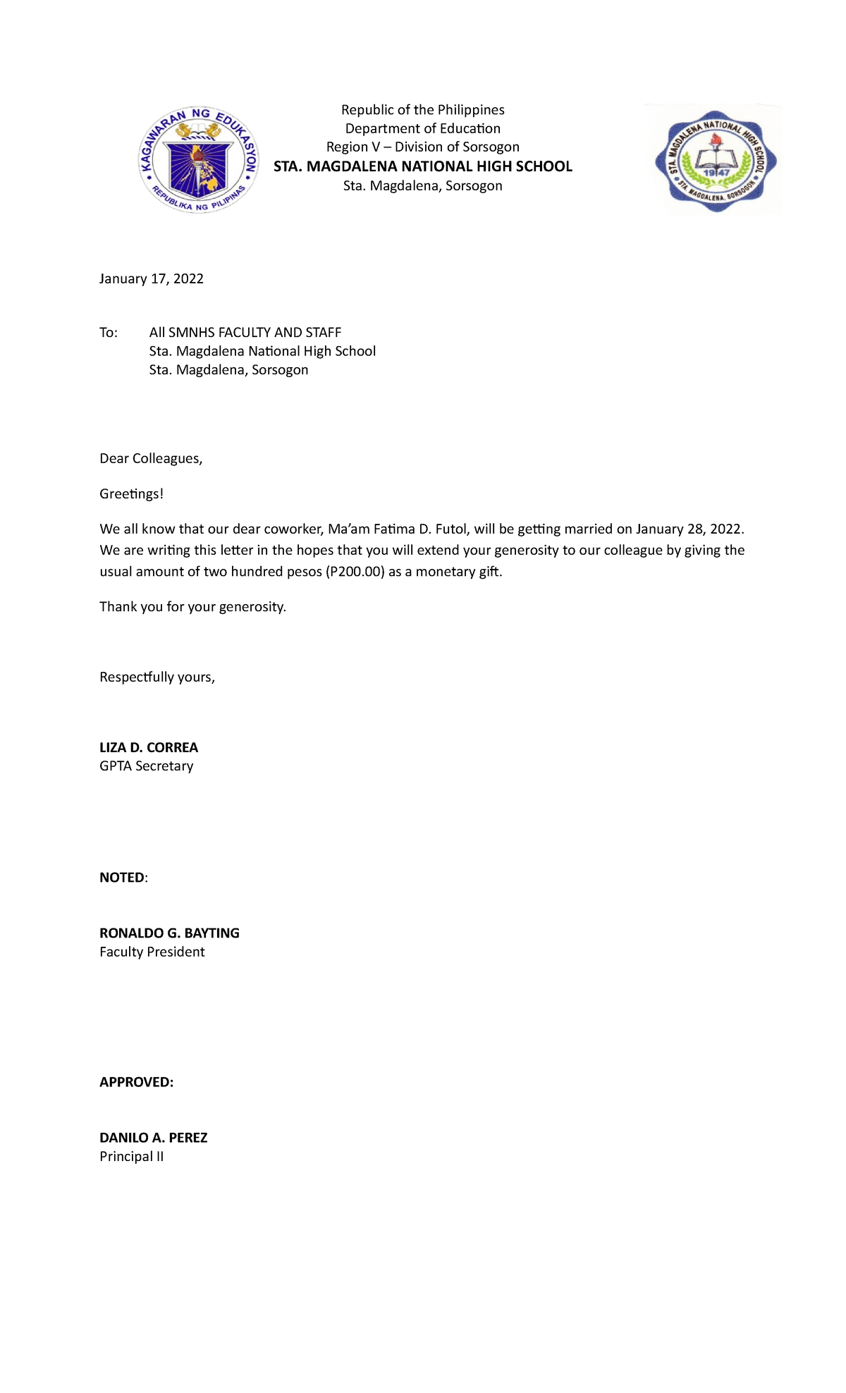 Letter-asking for financial assistance ...