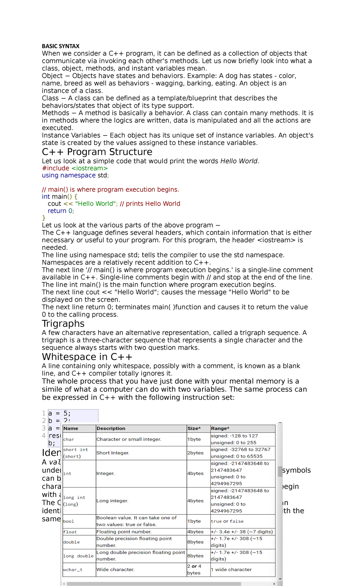 Reviewer - NOREWS - BASIC SYNTAX When we consider a C++ program, it can be defined as a ...