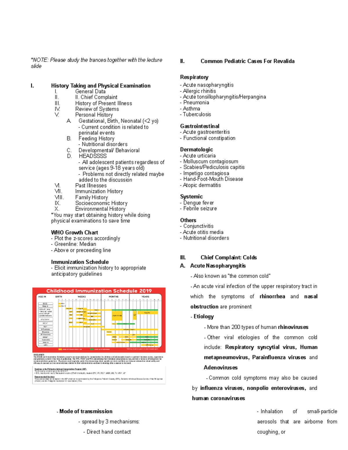 Pedia Review Transes - *NOTE: Please study the trances together with ...