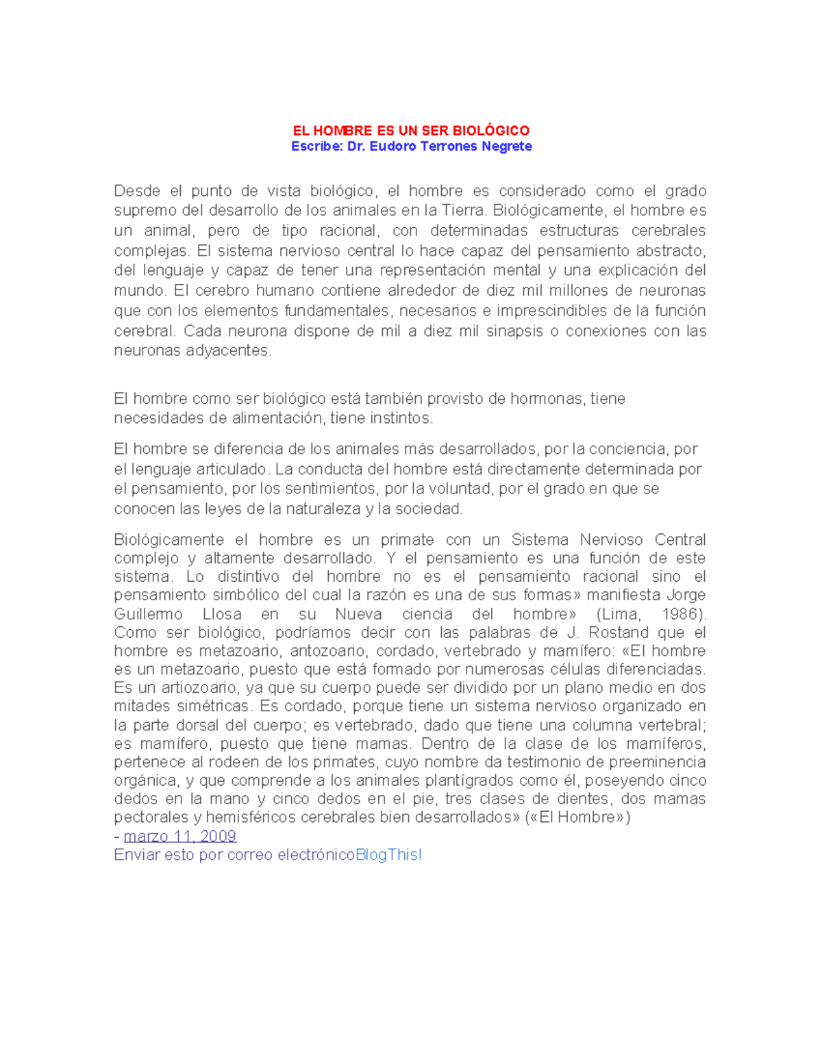 EL Hombre ES UN SER Biológico - EL HOMBRE ES UN SER BIOLÓGICO Escribe ...