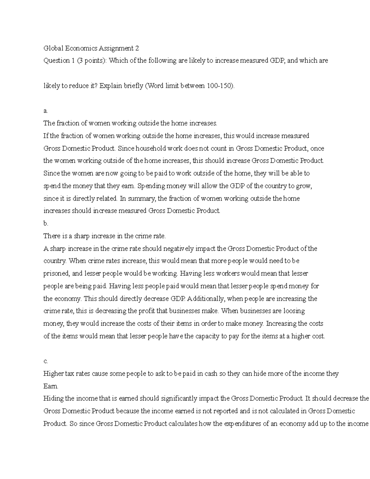 Global Economics Assignment 2 - a. The fraction of women working ...