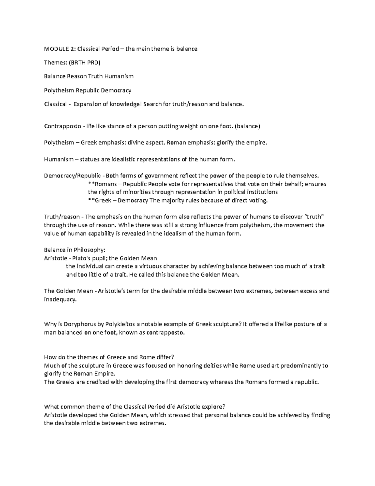 Module 2 humanities - study materials - MODULE 2: Classical Period ...